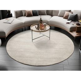 Wollteppich OCI DIE TEPPICHMARKE "ESEMPIO UNI MELANGE", grau (hellgrau, natur), H:18mm &Oslash;:250cm, Schurwolle, Teppiche, reine Wolle, handgekn&uuml;pft, hochwertig verarbeitet, nat&uuml;rlich warm
