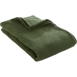 Wohndecke "HEVIN", grün (dunkelgrün), B:140cm L:210cm, Baumwolle, LeGer Home by Lena Gercke, Wohndecken, Tagesdecke im Baumwoll-Crinkle-Effekt, Musselin, Kuscheldecke