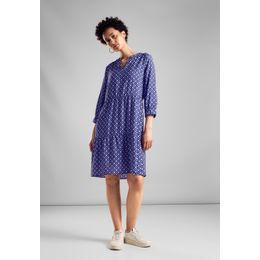 Sommerkleid Street One, Damen, Gr. 38, N-Gr, blau (tiefblau), Obermaterial: 84% Viskose, 16% Polyamid, bedruckt, regular fit knielang, Rundhals, Bündchen, Kleider, mit All-Over Print
