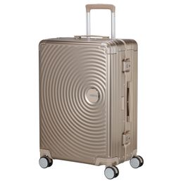 Hartschalen-Trolley American Tourister "SOUNDBOX ALU, verschiedene Größen und Farben", Gr. B/H/T: 47cm x 68cm x 29cm 73 l, braun (bronze), Aluminium, Koffer, Hartschalen-Koffer zwei TSA-Schlösser Aluminium-Koffer