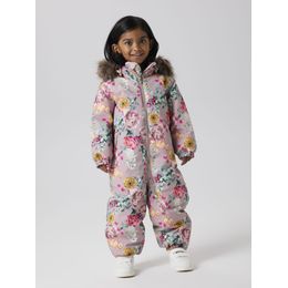 Overall name it "NMFSNOW10 SUIT AOP FO NOOS", Mädchen, Gr. 98, woodrose aop:flower rabbit, Fleece, Obermaterial: 100% Polyester, bedruckt, regular fit, Overalls