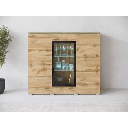 Highboard Inosign "Vera", braun (votan eichefarben), B:120cm H:103,3cm T:39,5cm, Sideboards, Highboard mit 4 Türen, 9 Fächern, verglasten Türen