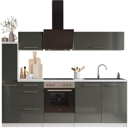 Küche respekta "Amanda", grau (küche: grau, front: grau, korpus: weiß, arbeitsplatte: weiß), B:240cm H:200cm T:60cm, Komplettküchen-Sets, Breite 240 cm, mit Soft-Close, exklusiver Konfiguration für OTTO