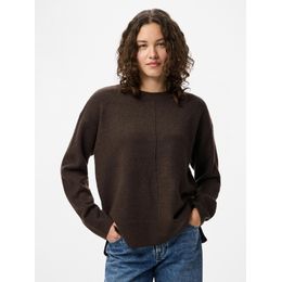 Strickpullover Pieces "PCMALOU LS O-NECK CUTLINE KNIT NOOS BC", Damen, Gr. M, hot fudge detail:melange, Strick, Obermaterial: 65% Polyester, 17% Polyacryl, 10% Nylon, 5% Wolle, 3% Elasthan, meliert, loose fit hüftlang, Rundhals, Pullover