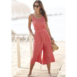 Culotte-Overall s.Oliver, Damen, Gr. 38, orange (koralle), Crêpe, Obermaterial: 100% Viskose, unifarben, figurumspielend ca. Mitte Wade, V-Ausschnitt, Overalls, aus gekreppter Viskose