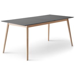 Esstisch HAMMEL FURNITURE "Meza by Hammel", schwarz (schwarz, schwarz, schwarz), B:210cm H:74cm T:100cm, Tischplatte: Schwarzes nanobehandeltes Fenix-Laminat (schwarzer Rand), Gestell: Massive Eiche. Mit nanobehandeltem Laminat, einer matten, seidigen Oberfläche, die Fingerabdrücke abweist und langlebig und hygienisch ist., Tische, rechteckige Tischplatte MDF, Massivholzgestell, mit 2 Einlegeplatt