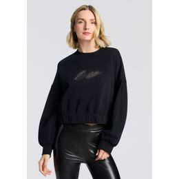 Sweatshirt BOSS Orange "Easton Premium Damenmode", Damen, Gr. L (40), schwarz (schwarz 001), Sweatware, Obermaterial: 100% Baumwolle, Glitzermuster, unifarben, Casual, normal, Rundhals, Rippbündchen, Sweatshirts, mit Rundhals, Logoapplikation