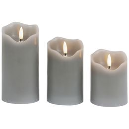 Bonetti LED Dekolicht "Weihnachtsdeko, 3er Set", grau (anthrazit), Ø 7,5cm, 3 Stk., Leuchten, LED-Kerze mit 3D Flamme und Timer