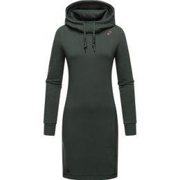 Sweatkleid Ragwear "Sabreen", Damen, Gr. L (40), Normalgrößen, grün (flaschengrün), Obermaterial: 75% Baumwolle, 22% Polyester, 3% Elasthan, bequem ca. Mitte Oberschenkel, Rundhals, Ärmel ohne Ärmelschlitz Rippbündchen, Kleider, Langärmliges Baumwoll Kleid mit Kapuze