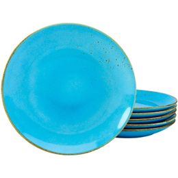 Speiseteller Creatable "Essteller NATURE COLLECTION", blau (mittelblau), Ø:27cm, Steinzeug, Speiseteller, Teller Set für 6 Personen, Ø 27 cm, Steinzeug, flache Teller