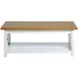 Couchtisch Jahnke "CHALET COFFEE", braun (montana eiche, weiß, weiß, montana eiche), B:110cm H:42cm T:57cm, Tische, Couchtisch, Kaffetisch, mit Ablageboden, Landhausstil, X-Design