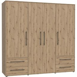 Drehtürenschrank FORTE "Mokkaris, OTTOs Choice, TOPSELLER 3 oder 4 Türen, zeitloses Design", braun (artisan eiche), B:205,9cm H:200,1cm T:58,8cm, Spanplatte, Schränke, Schubladen + schwarze Stangengriffe, Made in Europe, viel Stauraum
