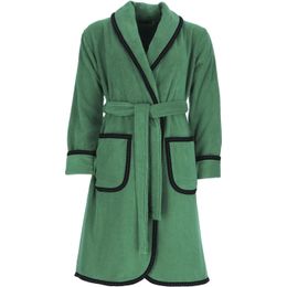 Damenbademantel Vossen "Limbo, ideal für Sauna & Spa, Hotelbademantel, Morgenmantel" Gr. XS, grün (oasis), L:95cm, Baumwolle, Hausmäntel, mit Schalkragen, Uni Farben, Schwarzes Kofferband