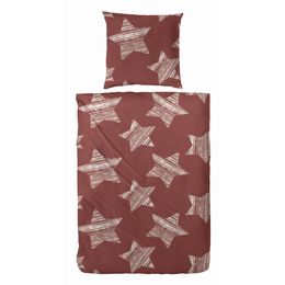 Bettwäsche Primera "Feinbiber-Bettwäsche Stars", rot, B/L: 135cm, 1 Stk., 1 Stk., Feinbiber, B/L: 80cm x 80cm, 2 Stk., Feinbiber, Obermaterial: 100% Baumwolle, Bettwäsche, mit winterlichen Sternen