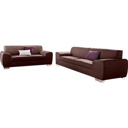 Polstergarnitur DOMO collection "Ricardo kubisch, modern und elegant, bequemes Sofa", braun, Microfaser PRIMABELLE, Sitzm&ouml;bel-Sets, Set: 2-Sitzer und 2,5-Sitzer