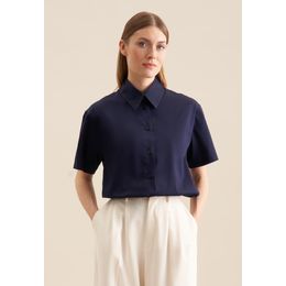 Hemdbluse Seidensticker "Schwarze Rose", Damen, Gr. L40, blau (dunkelblau), 97% Baumwolle 3% Elastan, unifarben, regular fit, ohne Ausschnitt, Blusen, 1/2 Kragen Uni