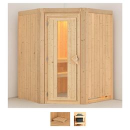 Sauna Karibu "Nanna", beige (naturbelassen), ohne Ofen, (ohne Ofen), Saunen, ohne Ofen