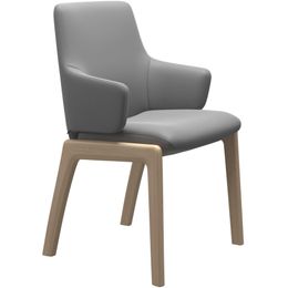 Polsterstuhl stressless "Laurel", grau (wild dove batick, eiche gekalkt), B:58cm H:92cm T:59cm, Leder BATICK: BATICK ist ein leicht korrigiertes, durchgefärbtes und genarbtes Möbelleder, bei dem die meisten Unebenheiten und Spuren in der Regel entfernt wurden., Stühle, Low Back mit Armlehne, Größe L, abgerundete Beine in Eiche gekalkt