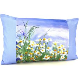 Weckbrodt-Gardinen Kissenhülle WECKBRODT "Blumenwiese" Gr. 1, blau (hellblau), B:30cm L:50cm, Polyester, Bezug: 100% Polyester, Kissenbezüge, Lotus-Effekt, Garten, Blumen, Kissen