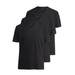T-Shirt OLYMP, Herren, Gr. L, schwarz, Single Jersey, Obermaterial: 100% Baumwolle, unifarben, Basic, slim fit normal, V-Ausschnitt, Shirts, V-Ausschnitt, modern fit, reine Baumwolle
