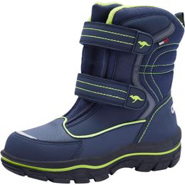 Winterstiefel Kangaroos "K-Leno V Roostex", Jungen, Gr. 31, blau (navy, lime), Synthetik, Schuhe, Snowboots, Winterboots, Winterschuhe, wasserdicht mit Klettverschluss