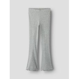 Jerseyhose name it "NKFNAKAL BOOTCUT LEGGING NOOS", Mädchen, Gr. 104, N-Gr, grau (grau melange (blank)), Feinripp, Obermaterial: 95% Baumwolle, 5% Elasthan, meliert, unifarben, bootcut fit lang, Hosen, mit ausgestelltem Bein