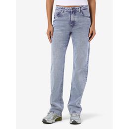 High-waist-Jeans Noisy may "NMMONICA HW STRAIGHT JEAN AZ359LB NOOS", Damen, Gr. 26, Länge 32, blau (light blau denim), Denim/Jeans, Obermaterial: 99% Baumwolle, 1% Elasthan, unifarben, gerade, Jeans