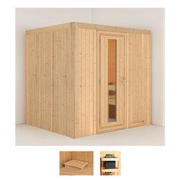 Sauna Karibu "Dima", beige (naturbelassen), ohne Ofen, (ohne Ofen), Saunen, ohne Ofen