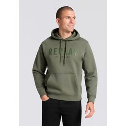 Hoodie Replay, Herren, Gr. XL, army grün, Sweatware, Obermaterial: 100% Baumwolle, regular fit normal, ohne Ausschnitt, elastischer Bund, Sweatshirts