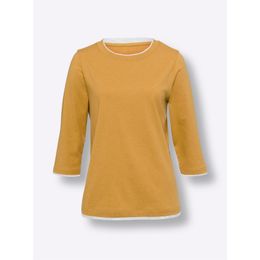 WITT Damen 3/4-Arm-Shirt mit Kontrast-Blenden, ocker-ecru-meliert, Gr&ouml;&szlig;e 48