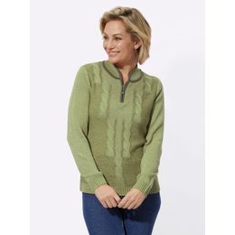 Stehkragenpullover Classic Basics "Pullover", Damen, Gr. 50, gr&uuml;n (lindgr&uuml;n, meliert), 100% Polyacryl, gemustert, Pullover Stehkragenpullover
