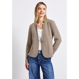 Kurzblazer Street One, Damen, Gr. 44, grün (morning beige meliert), Web, 55% Baumwolle, 40% Polyester, 5% Elasthan; morning beige melange und silk brown melange: 62% Polyester, 33% Baumwolle, 5% Elasthan, meliert, normal normal, V-Ausschnitt, abgesteppt, Blazer Kurzblazer, mit Reverskragen