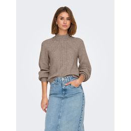 Stehkragenpullover Only "ONLKATIA LS DETAIL HIGHNECK CC KNT", Damen, Gr. M, fungi detail:melange, Strick, Obermaterial: 50% Viskose, 27% Nylon, 23% Polyester, meliert, regular fit, Rippbündchen, Pullover