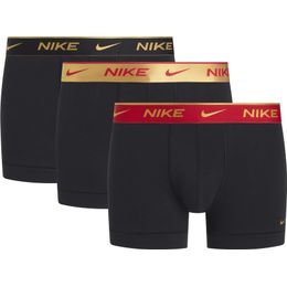 Trunk NIKE UNDERWEAR "TRUNK 3PK", Herren, Gr. L, blk uni rot, wheat gld, blk hig sh wb, Jersey, Obermaterial: 95% Baumwolle, 3% sonstige Fasern, 2% Elasthan, kontrastfarbene Details, unifarben, körpernah, Unterhosen, mit farbigem NIKE Logo-Elastikbund