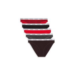 Bikinislip "5 PACK BIKINI (LOW-RISE)", Damen, Gr. L (40), blotched plaid, adreniline rush, blac, Jersey, Obermaterial: 90% Baumwolle, 10% Elasthan, Calvin Klein Underwear, körpernah, Unterhosen, mit Logobund