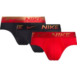 Hipster NIKE UNDERWEAR "HIP BRIEF 3PK", Herren, Gr. M, uni rot, blk, blk mtllic gradient wb, Jersey, Obermaterial: 92% Polyester, 8% Elasthan, kontrastfarbene Details, unifarben, körpernah, Unterhosen, mit NIKE Logo-Elastikbund