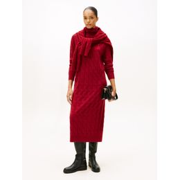 Strickkleid Tommy Hilfiger "SOFT WOOL CABLE ROLL-NK LS DRESS", Damen, Gr. L (40), N-Gr, regatta rot, Strick, Obermaterial: 100% Wolle, unifarben, Kleider, mit Zopfmuster, aus reiner Wolle
