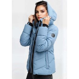 Winterjacke Marikoo "Sahnemausii", Damen, Gr. L, blau (powder blau), Obermaterial: 100% Polyester; Futter: 100% Polyester; Wattierung: 100% Polyester; &Auml;rmelfutter: 100% Polyester, Jacken Winterjacke, mit abnehmbarer Kapuze und hohem Kragen