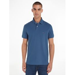 Poloshirt Tommy Hilfiger "1985 REGULAR POLO mit Kontraststreifen und Knopfleiste", Herren, Gr. M, blau (aegean sea), Jersey, Obermaterial: 96% Baumwolle, 4% Elasthan, normal h&uuml;ftbedeckend, hoch geschlossener Ausschnitt, eingesetzt B&uuml;ndchen, Shirts, unifarben, sportlich, regular fit, Baumwollmix, Polokragen