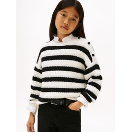 Strickpullover Tommy Hilfiger "LUREX STRIPE SWEATER", Mädchen, Gr. 7 (122), ivory silk, Strick, Obermaterial: 58% Baumwolle, 39% Polyamid, 2% Polyester, 1% metallisierte Fasern, gemustert, gestreift, mehrfarbig, regular fit normal, Rundhals, Ärmel ohne Ärmelschlitz Bündchen, Pullover, Kinder bis 16 Jahre