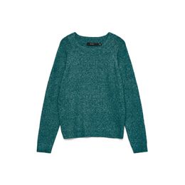 Véro Moda Rundhalspullover VERO MODA "VMDOFFY LS O-NECK BLOUSE GA NOOS", Damen, Gr. L, mediterranea detail:with weiß melange, Strick, Obermaterial: 94% Polyester, 3% Elasthan, 3% Nylon, meliert, regular fit hüftlang, Rundhals, Rippbündchen, Pullover