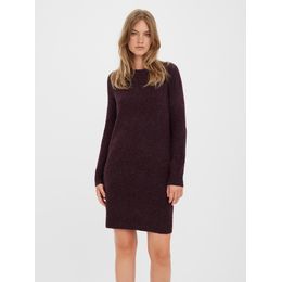 Véro Moda Strickkleid VERO MODA "VMDOFFY LS O-NECK DRESS GA NOOS", Damen, Gr. L, N-Gr, winetasting detail:with schwarz melange, Strick, Obermaterial: 94% Polyester, 3% Elasthan, 3% Nylon, meliert, regular fit, Rundhals, Rippbündchen, Kleider
