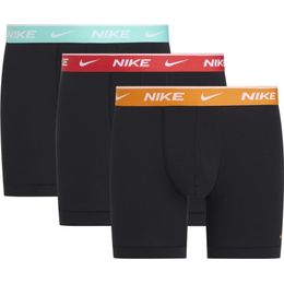 Boxershorts NIKE UNDERWEAR "BOXER BRIEF 3PK", Herren, Gr. L, blk bri crmic, lt crmsn, blchd turqui, Jersey, Obermaterial: 95% Baumwolle, 3% sonstige Fasern, 2% Elasthan, kontrastfarbene Details, unifarben, körpernah, Unterhosen, mit NIKE Logo-Elastikbund