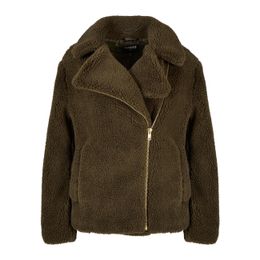 Winterjacke Urban Classics "Urban Classics Damen Ladies Sherpa Biker Jacket", Damen, Gr. M, grün (olive), 100% Polyester, unifarben, oversize, amerikanischer Ausschnitt, Jacken