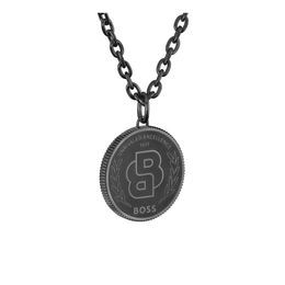 Kette mit Anhänger BOSS "DOUBLE B COIN", schwarz, Halsketten, Damen, Edelstahl, L: 70 B: 2mm, B:2mm