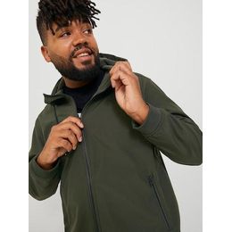 Jack & Jones PlusSize Softshelljacke "JJEBASIC mit Kapuze und wasserabweisendem Stoff", Herren, Gr. 4XL, grün (rosin), Softshell, Obermaterial: 100% Polyester, JACK & JONES PLUSSIZE, unifarben, normal, Bündchen, Jacken, unifarben, modisch, regular fit, Kunstfaser