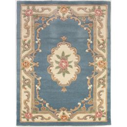 Wollteppich FLAIR RUGS "Aubusson", blau, B:75cm H:10mm L:150cm, Wolle, Teppiche, Wolle, Teppich, Wohnzimmer, Schlafzimmer, Esszimmer