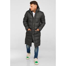 Steppjacke behype "LONGLINE ZIP PARKA", Herren, Gr. L, grau (dunkelgrau), 100% Polyester, unifarben, normal, ohne Ausschnitt, Jacken, Steppjacke mit Kapuze
