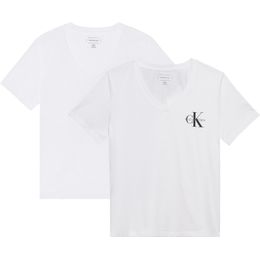 Kurzarmshirt Calvin Klein Jeans "A- Logo VN 2 pack Tee", Damen, Gr. L (42), weiß (brilliant weiß), Single Jersey, Obermaterial: 100% Baumwolle, unifarben, regular fit normal, V-Ausschnitt, eingesetzt abgesteppte Kante, Shirts, Mit V-Ausschnitt