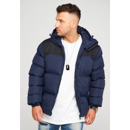Steppjacke behype "BHROLLIN-PANEL", Herren, Gr. S, blau (dunkelblau), 100% Polyester, unifarben, normal, ohne Ausschnitt, Jacken, mit Kapuze